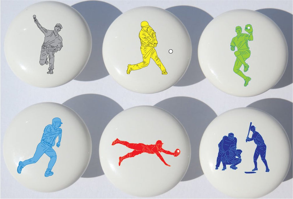 Baseball Drawer Pulls / Furniture Ceramic Drawer Knobs / Set of 6