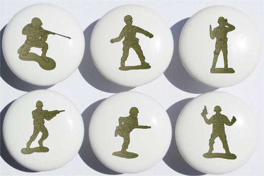Toy Soldier Drawer Pulls / Army Men Furniture Ceramic Cabinet Knobs