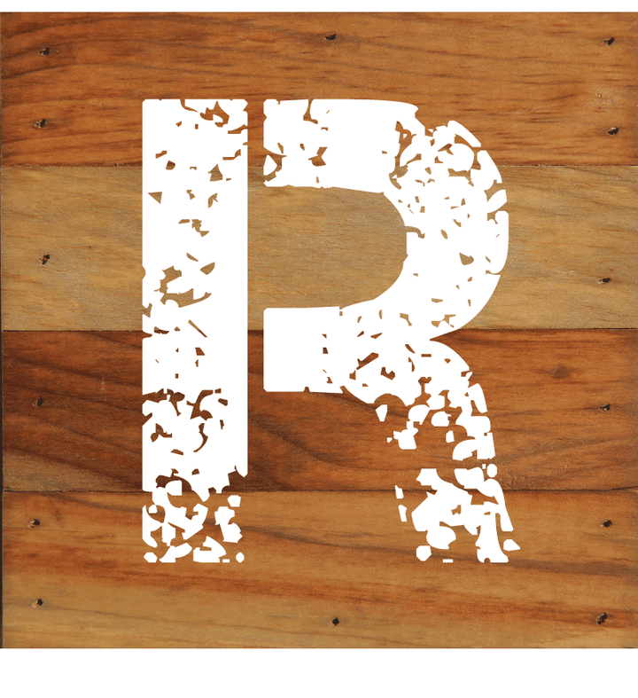 ABC Letter Monogram Chalk White on a 6 x 6 Rustic Aged Natural Wood Pa